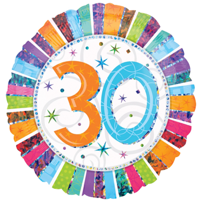 Folienballon Zahl - 30 - Radiant - Holographic Ø 45 cm